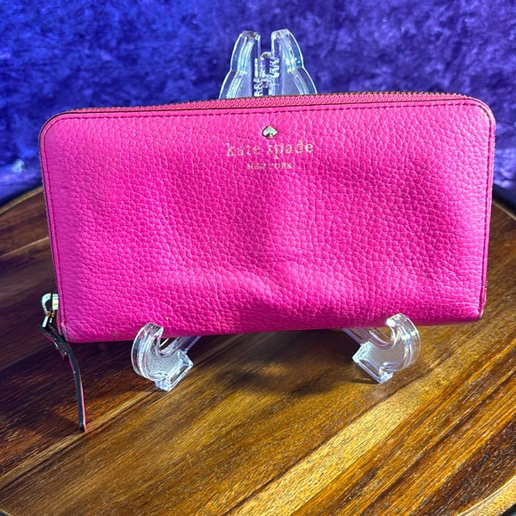 kate spade | Bags | Kate Spade Pink Zip Around Wallet Pink Pebble ...
